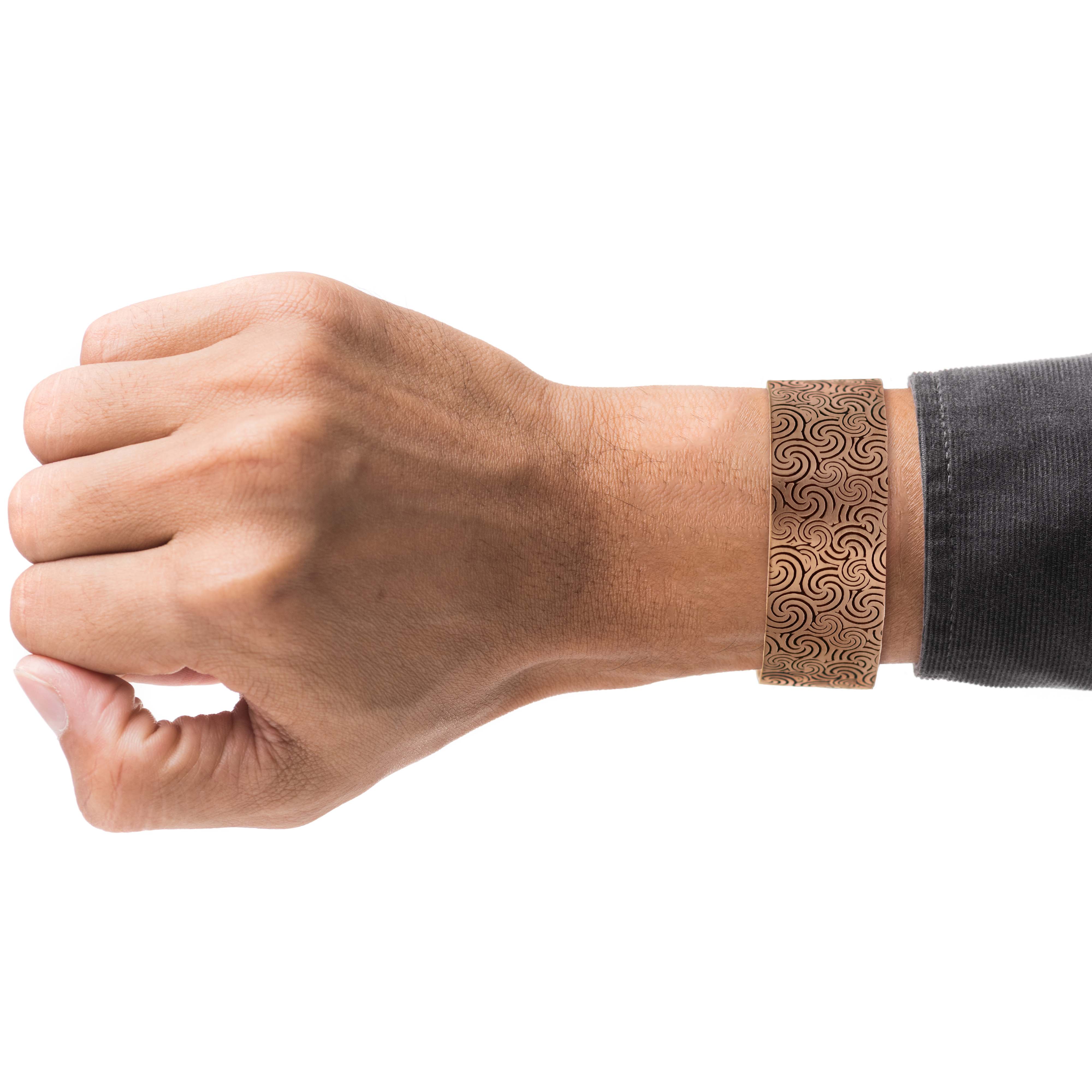 BUY 1 Inch Wide Men's Solid Copper Wave Embossed Cuff - John S. Brana