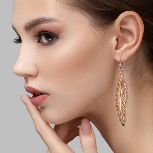 BUY Long Feather Copper Drop Earrings